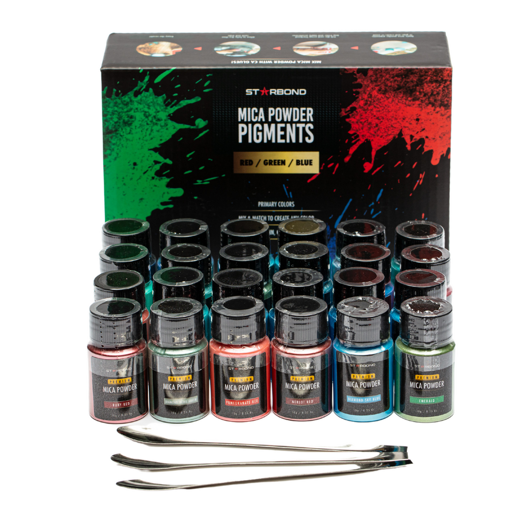 24-Choices Mica Powder Creativity Set (Red, Blue, Green), 10g bottles ...